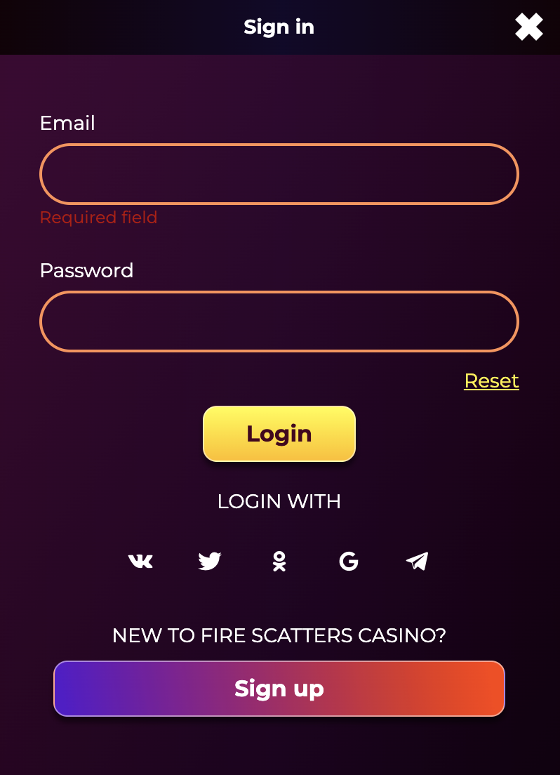 Fire Scatters Casino Login / Registration